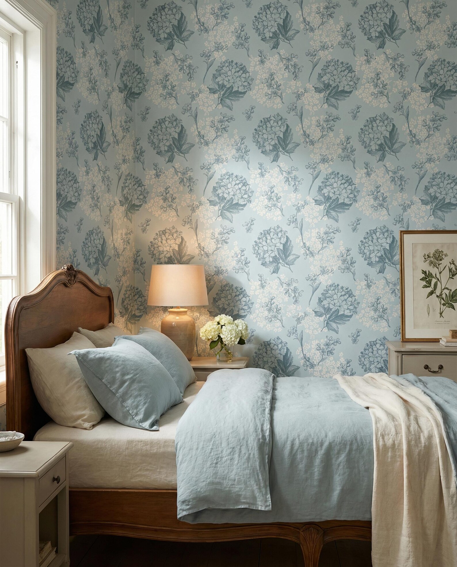Modern Hydrangea Wallpaper: Peel and Stick, Accent Wall Mural, Neutral ...