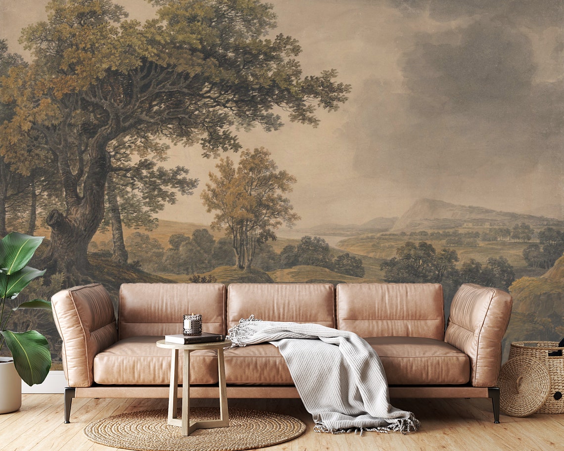 Scenic Rural Landscape Wallpaper, Rustic Countryside Renters Wall Mural ...