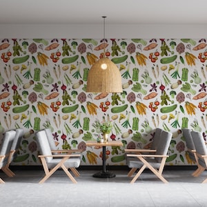 Vegetable Wallpaper, Veggie Print, Kitchen Wall Mural, Chef Wallpaper ...