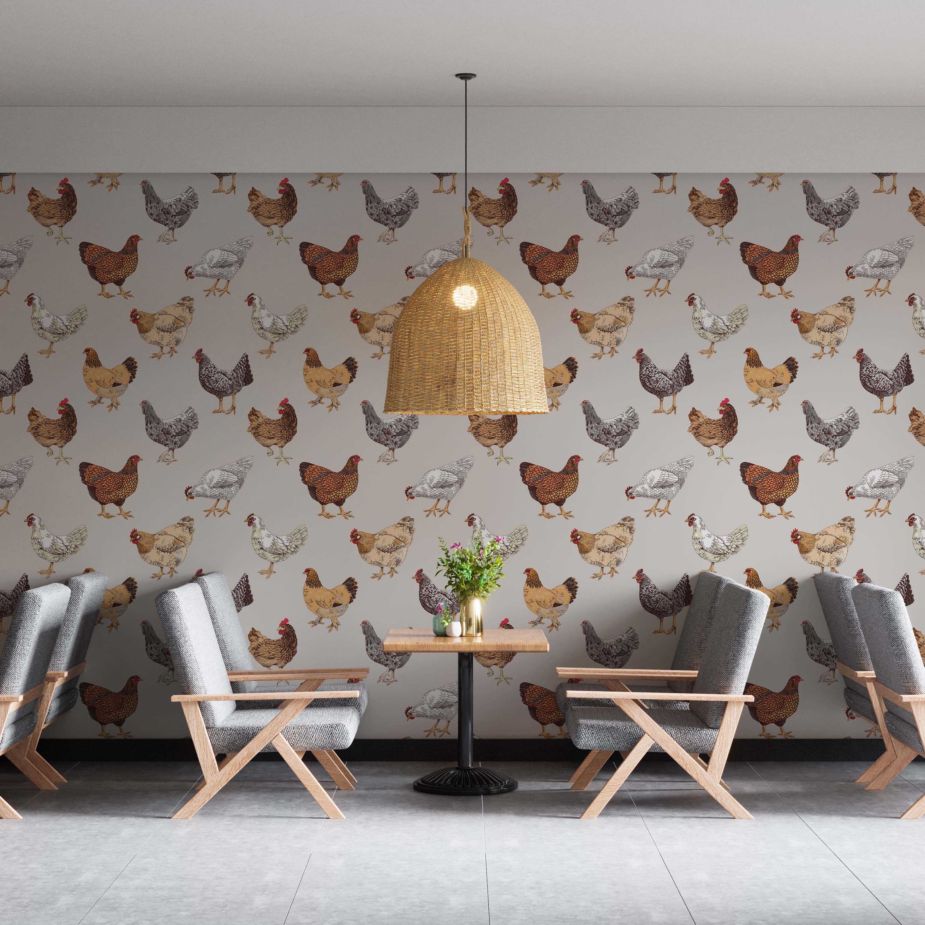 Chicken Wallpaper Peel and Stick, Farm Wallpaper, Chicken Wallpaper ...