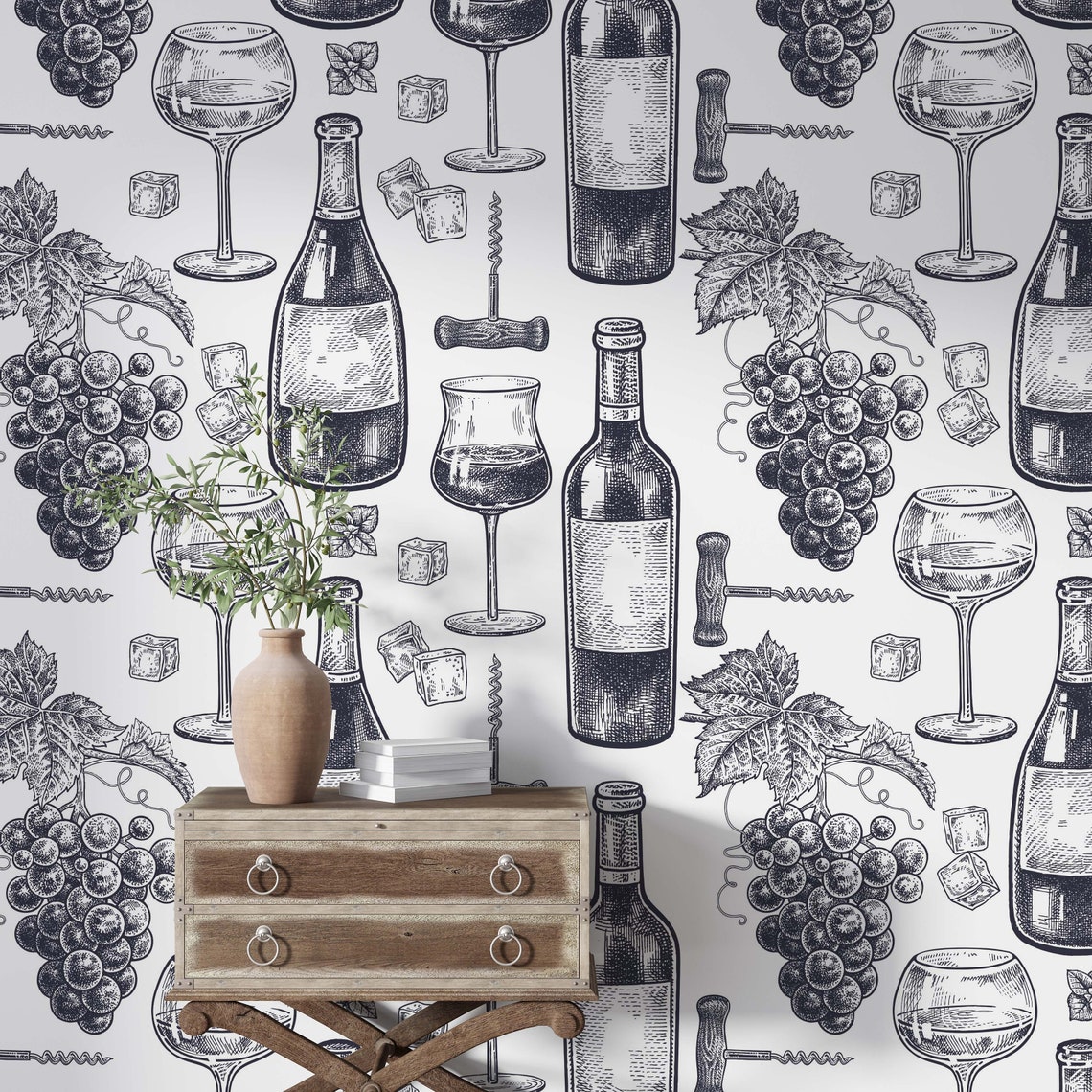 Plum Grape Wine Wallpaper, Wine Decor Wallpaper, Vine Removable Peel ...