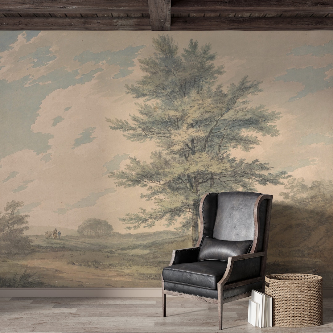Vintage Rural Landscape Wall Mural, Scenic Wall Mural, Vintage Rural ...