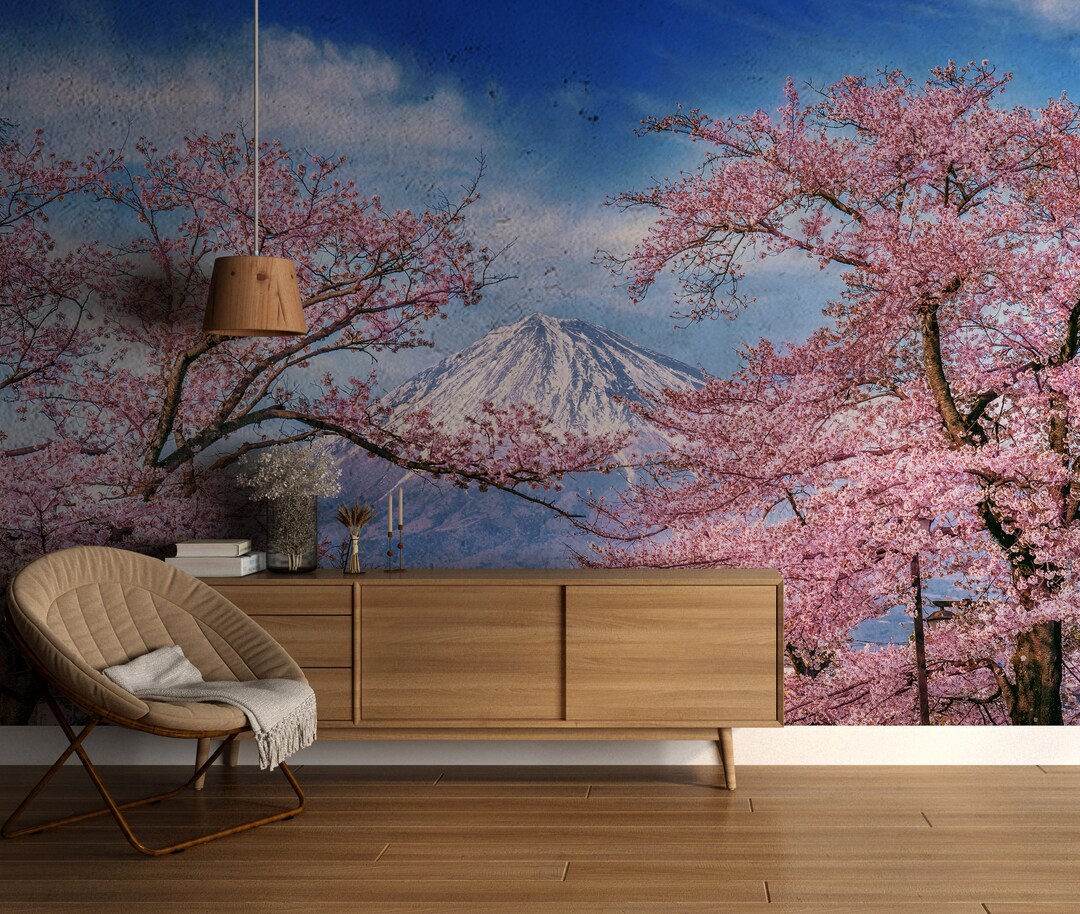 Japan Scenary Wallpaper - Sakura Nature Wall Decor - Sakura Mural - Etsy