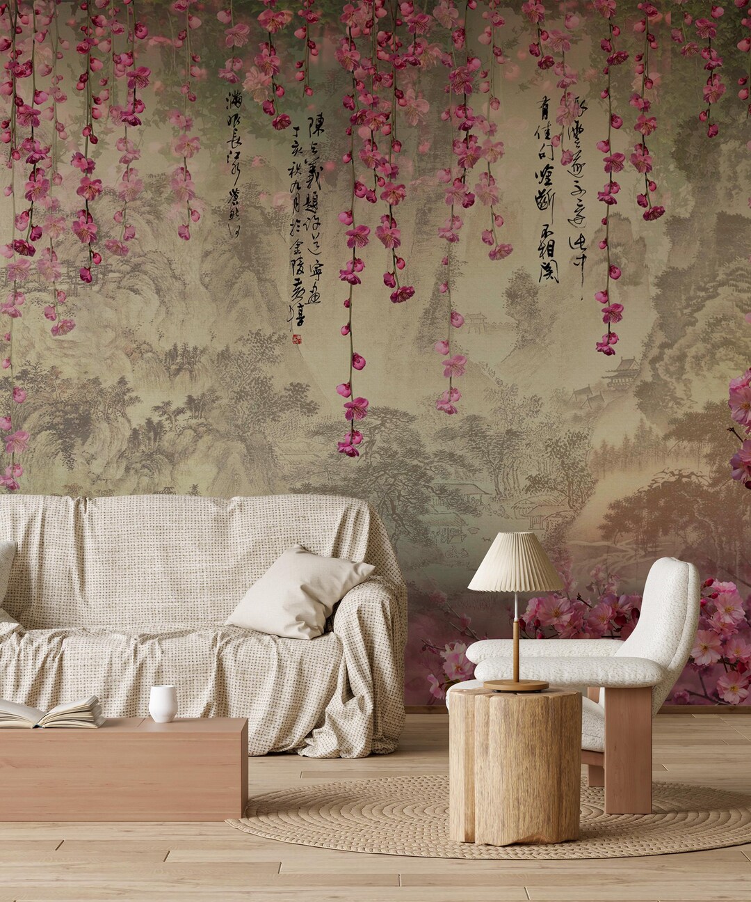 Cherry Blossom Mural, Japanese Sakura Flowers Wallpaper, Blooming in ...