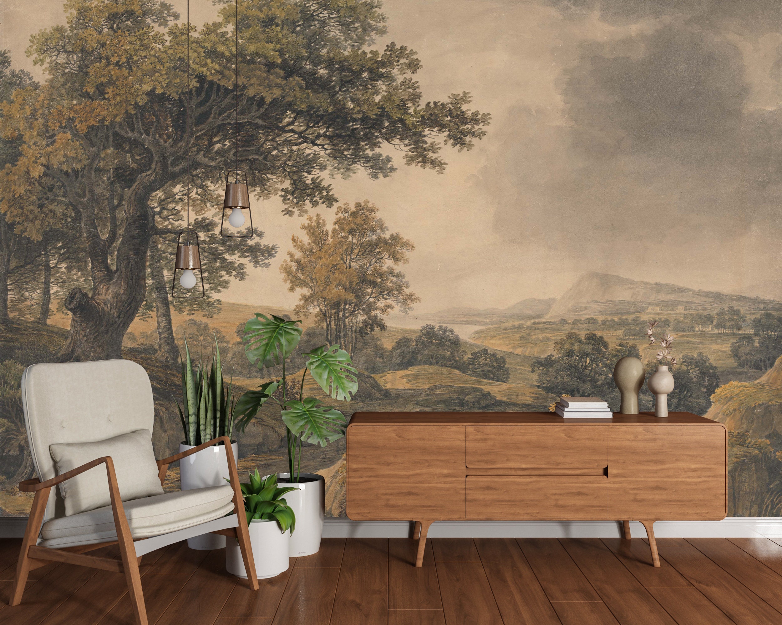 Scenic Rural Landscape Wallpaper, Rustic Countryside Renters Wall Mural ...