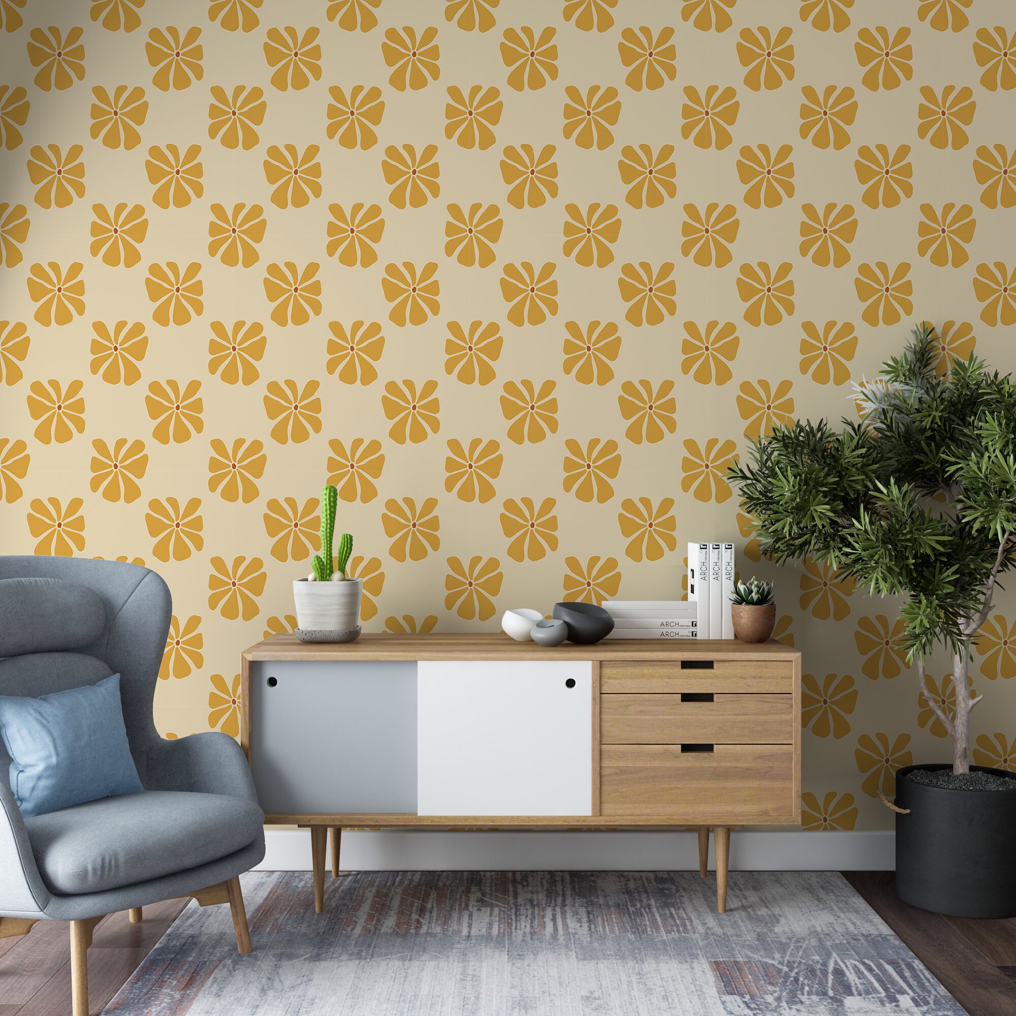 Daisy Wallpaper, Retro Whimsy Daisy, Retro Flower Wallpaper, 70s ...