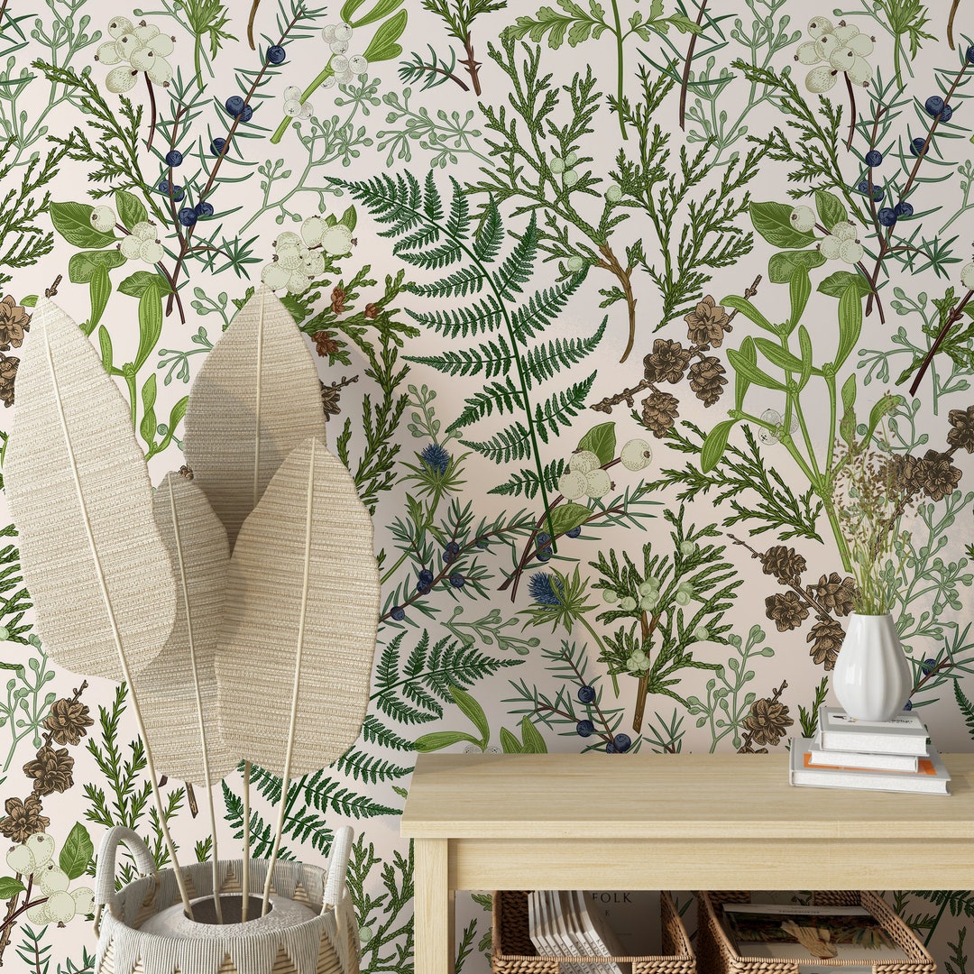Botanical Wallpaper Fern and Plants Peel and Stick Wallpaper, Ferns ...