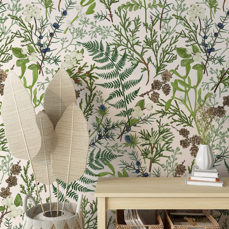 Botanical Wallpaper Fern and Plants Peel and Stick Wallpaper, Ferns ...