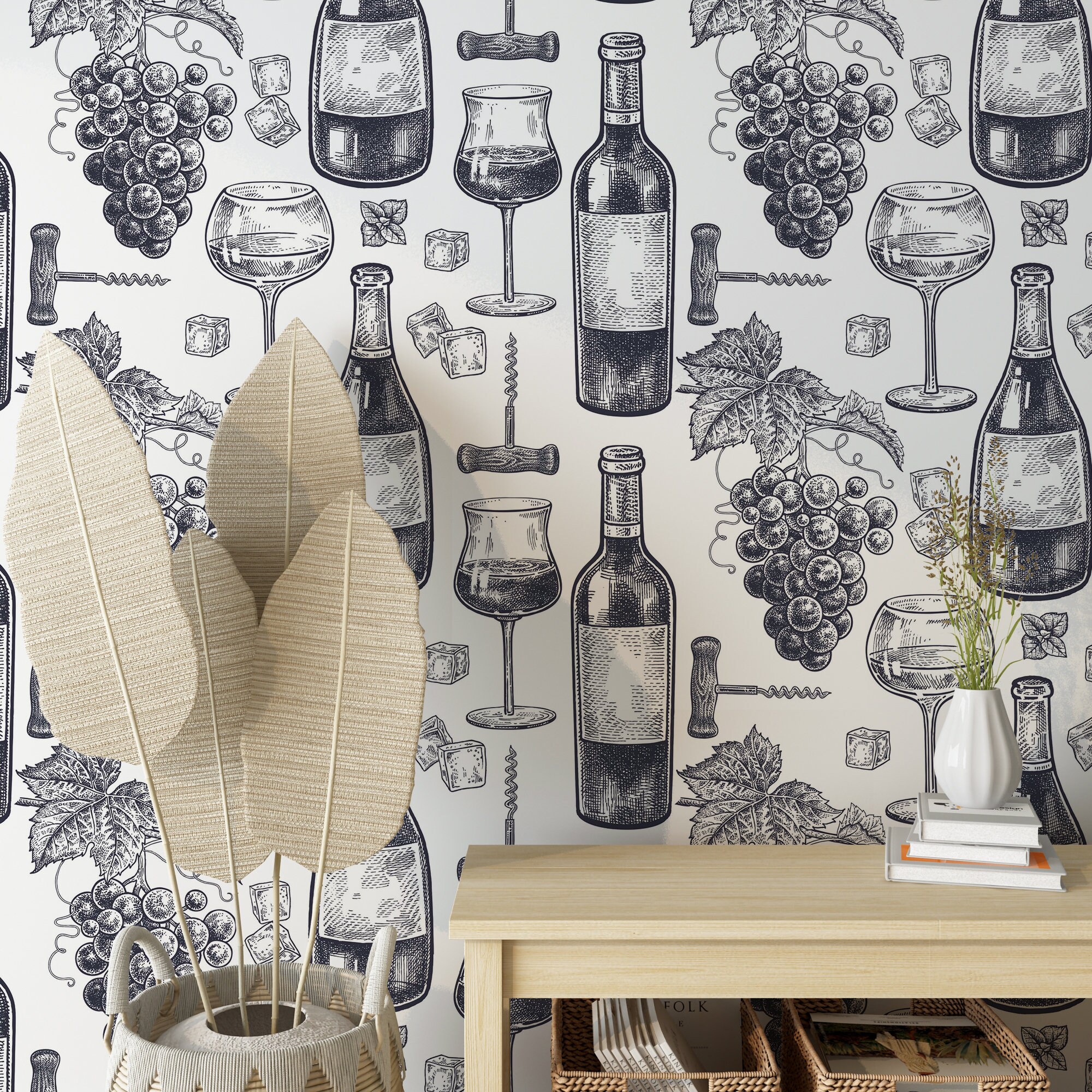 Plum Grape Wine Wallpaper, Wine Decor Wallpaper, Vine Removable Peel ...