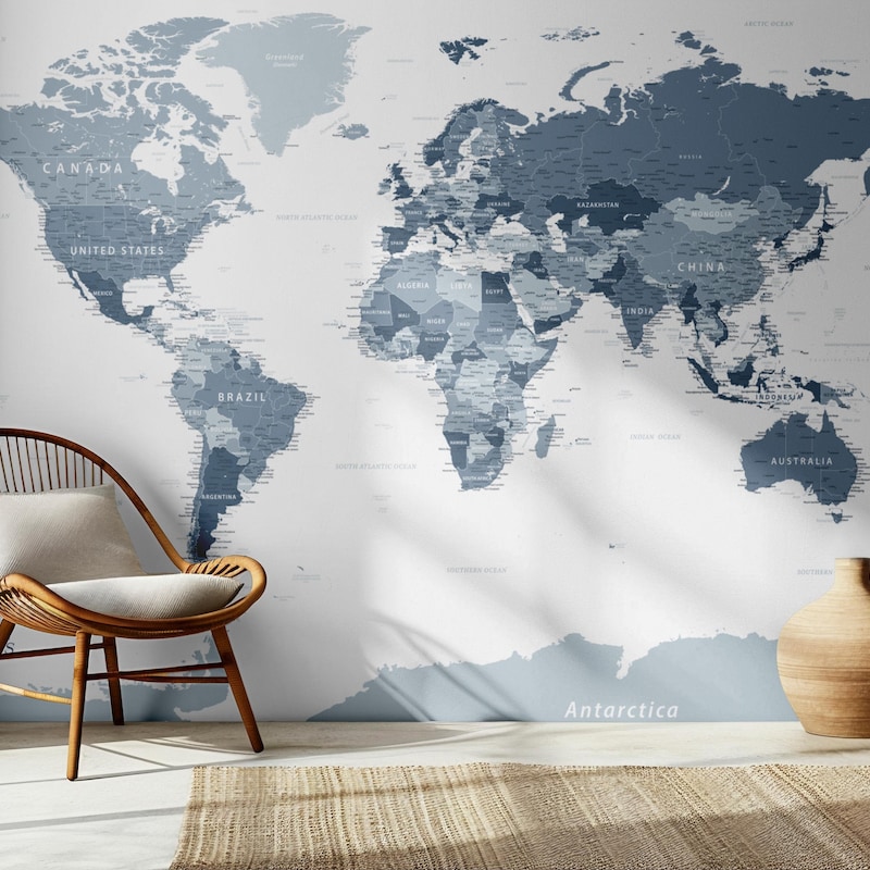 World Map Wall Mural - Etsy