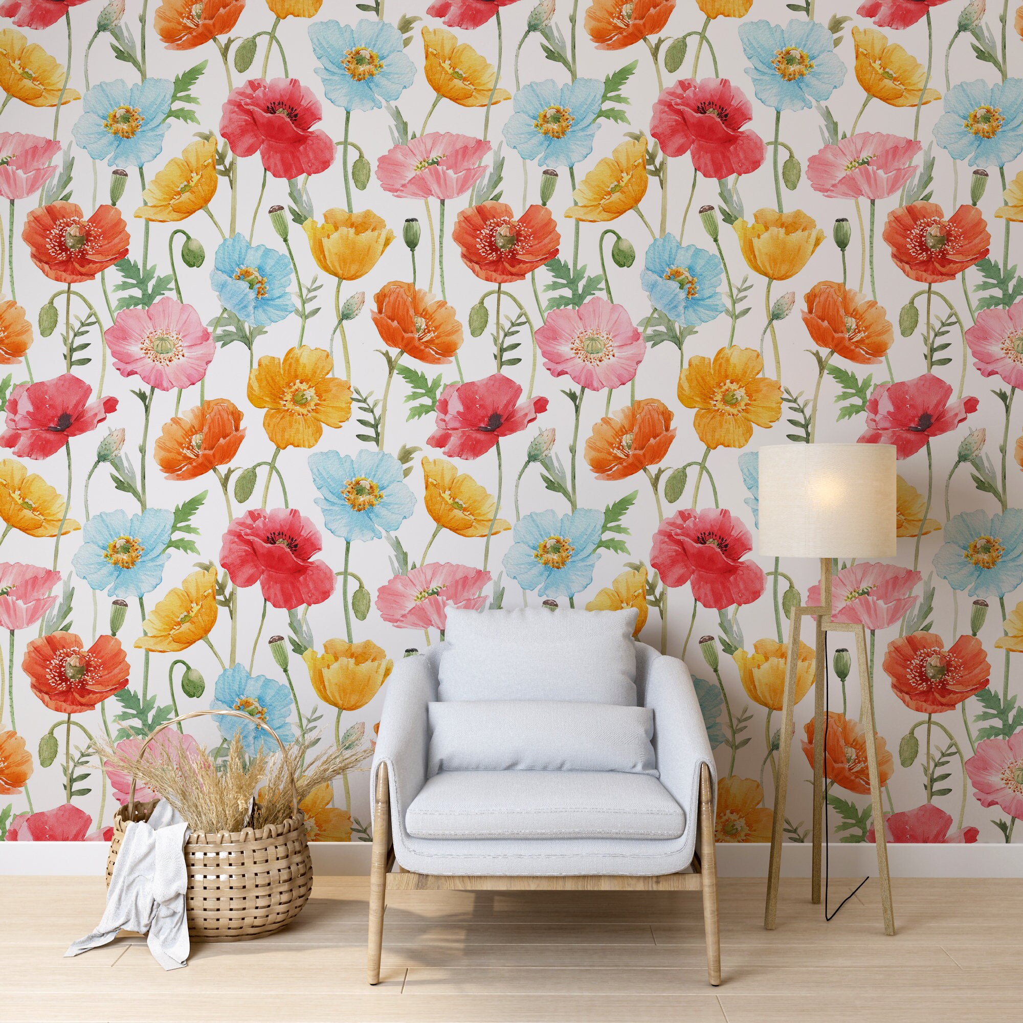 Vintage Floral Wallpaper, Poppy Flowers Peel and Stick, Removable or ...