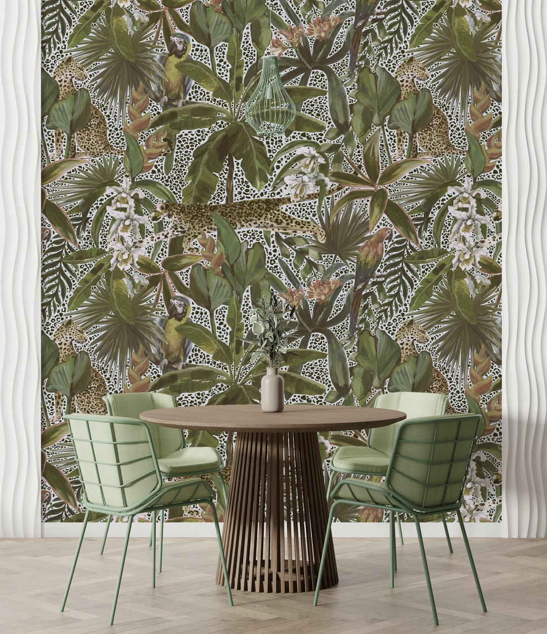 Leopard Pattern Wallpaper, Tropical Leaves Modern Jungle Wallpaper, Cheetah Peel and Stick ...