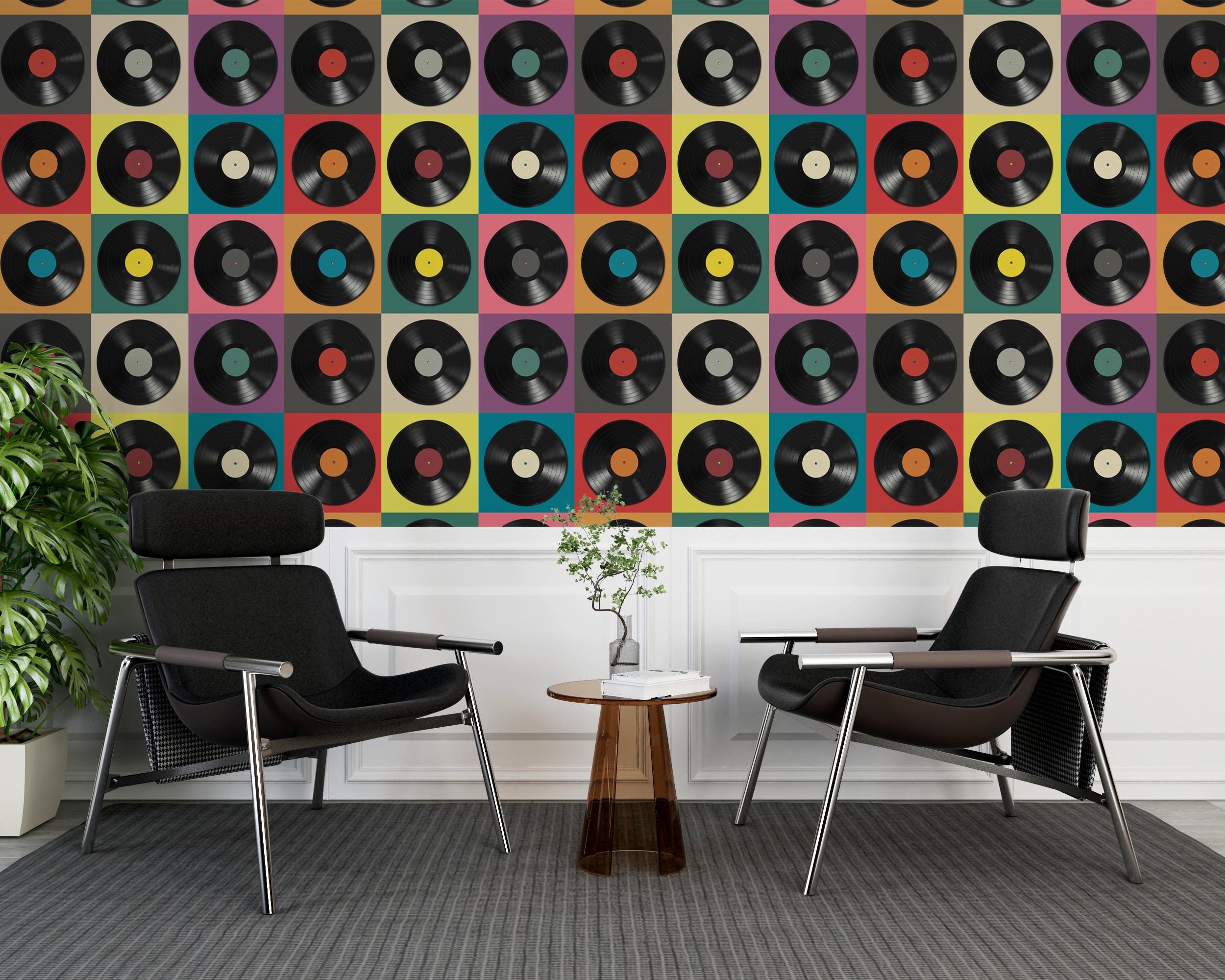 Retro Vinyl Record Vintage Wallpaper, Audio Studio Music Wall ...