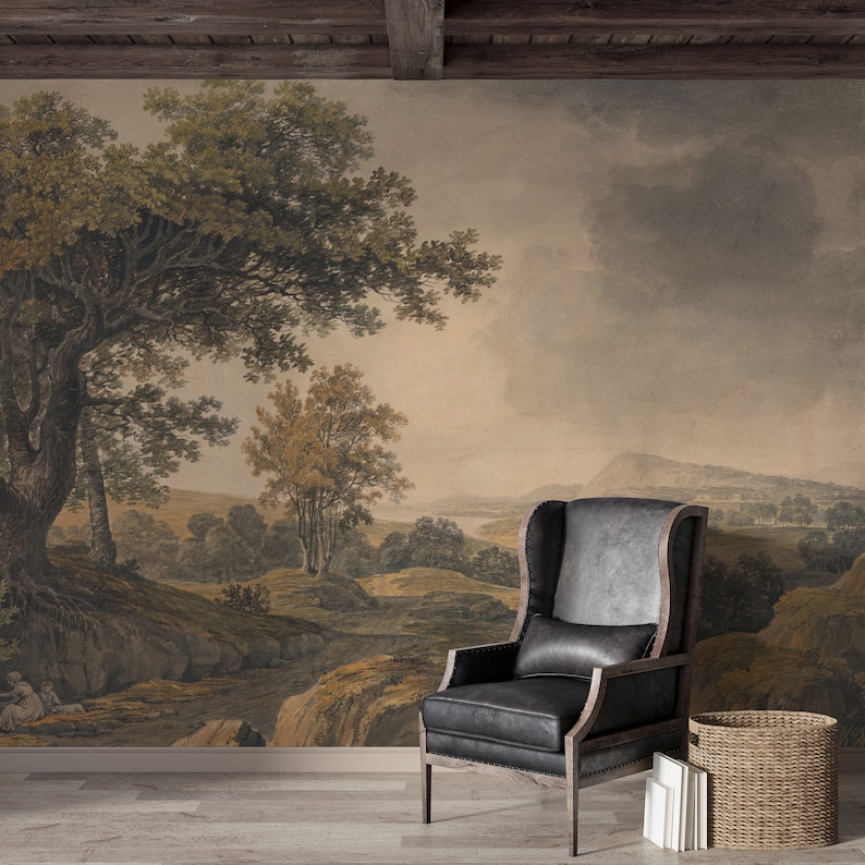 Scenic Rural Landscape Wallpaper, Rustic Countryside Renters Wall Mural ...