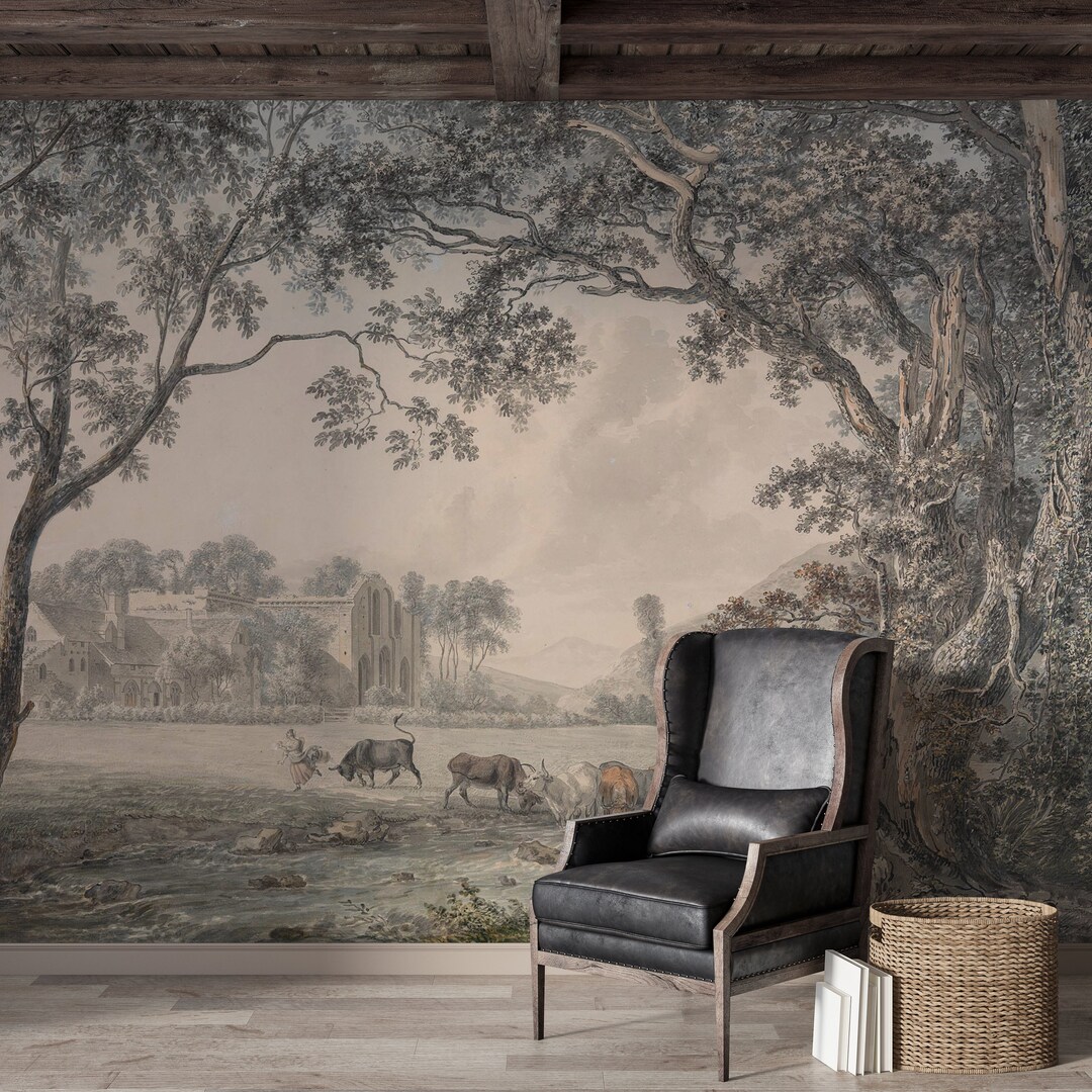 Valley Wall Mural, Scene Wallpaper, Landscape Vintage, Panoramique ...