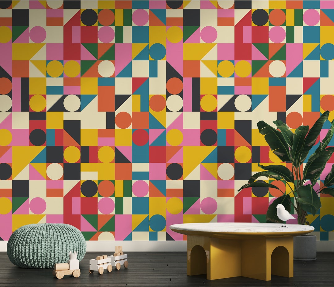 Mid-century Modern Wallpaper, Colorful Wallpaper, Vintage Removable ...