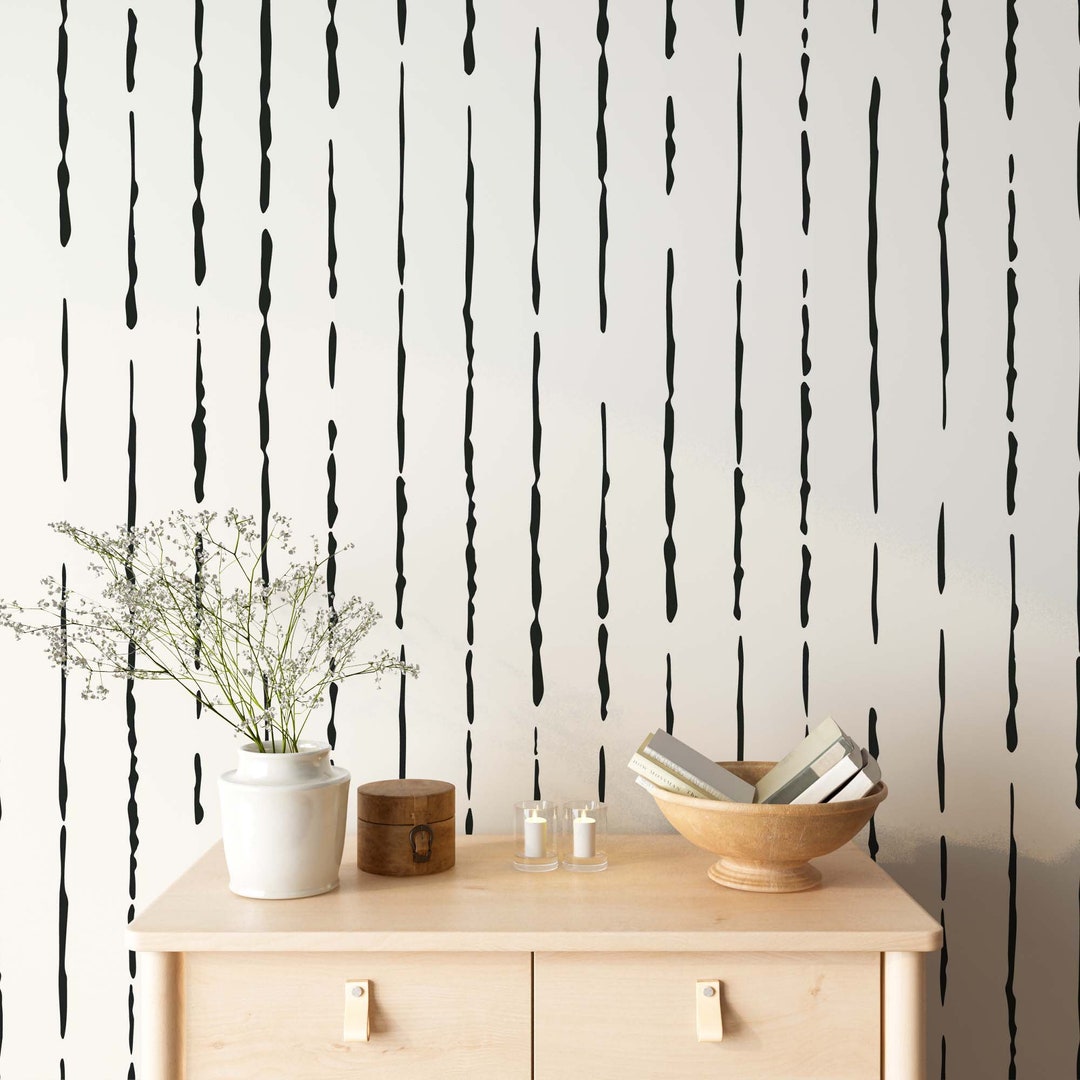 Minimal Stripe Peel and Stick Wallpaper, Stripe Black and White Self ...