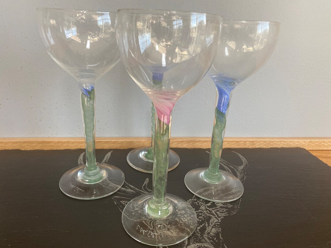 Chris Baker Salmon Signed Wine Glasses - Etsy