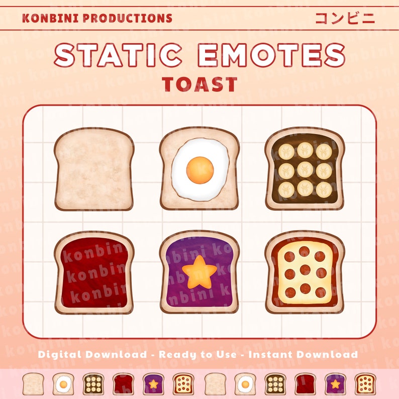 Cute Static Twitch Emotes Toast Bread Egg Breakfast, Banana Chocolate ...