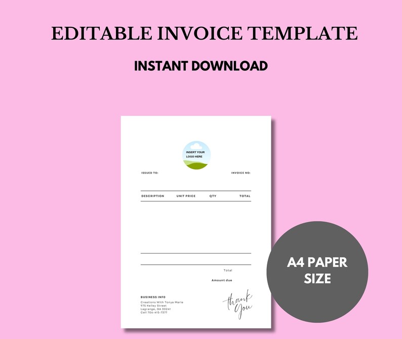 Editable Small Business Invoice Template Canva Editable Receipt ...