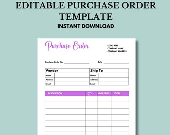 Canva Printable Purchase Order Form, Editable Business Template, Sale ...