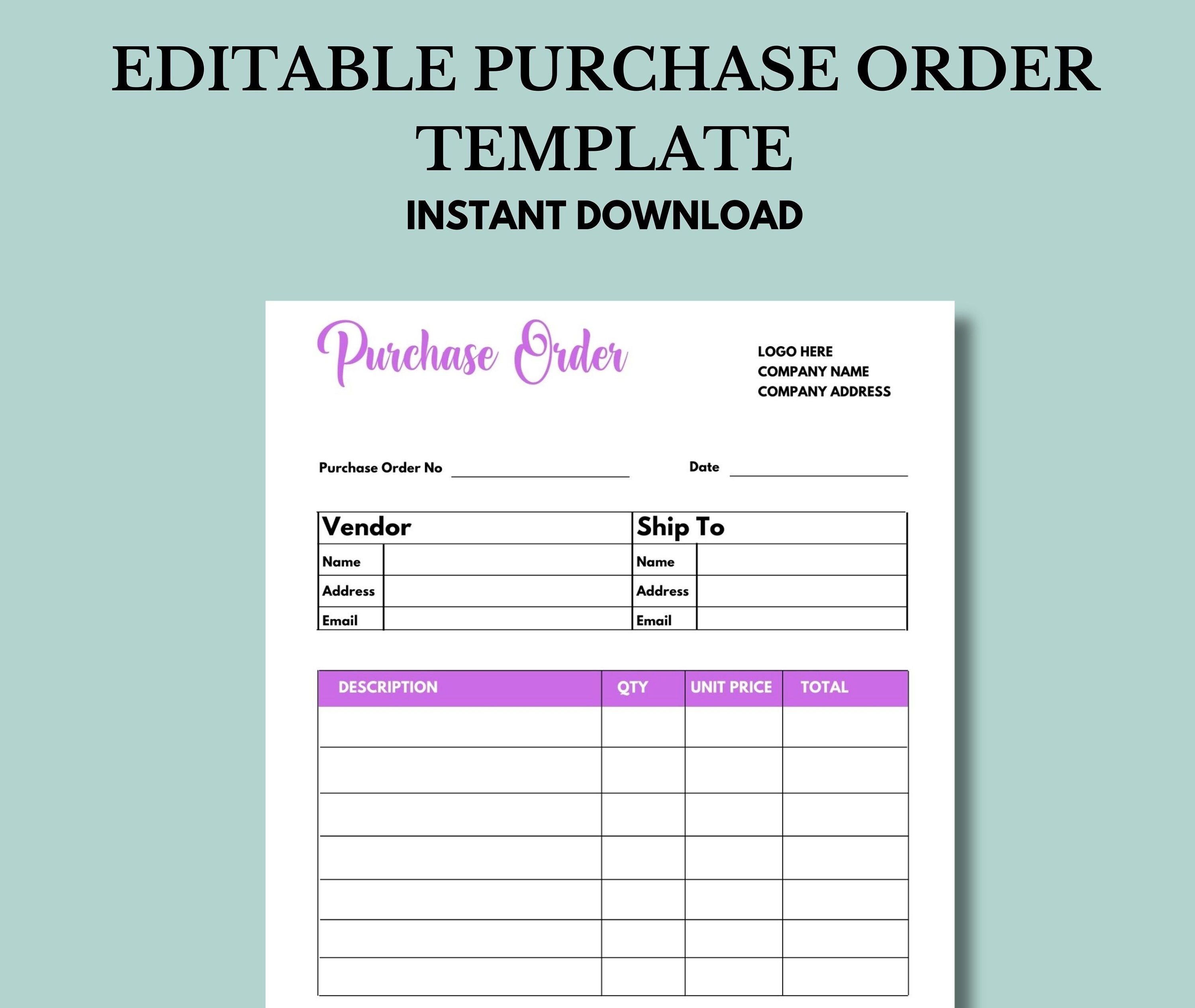 Canva Editable Purchase Order Form Printable Small Business Template ...