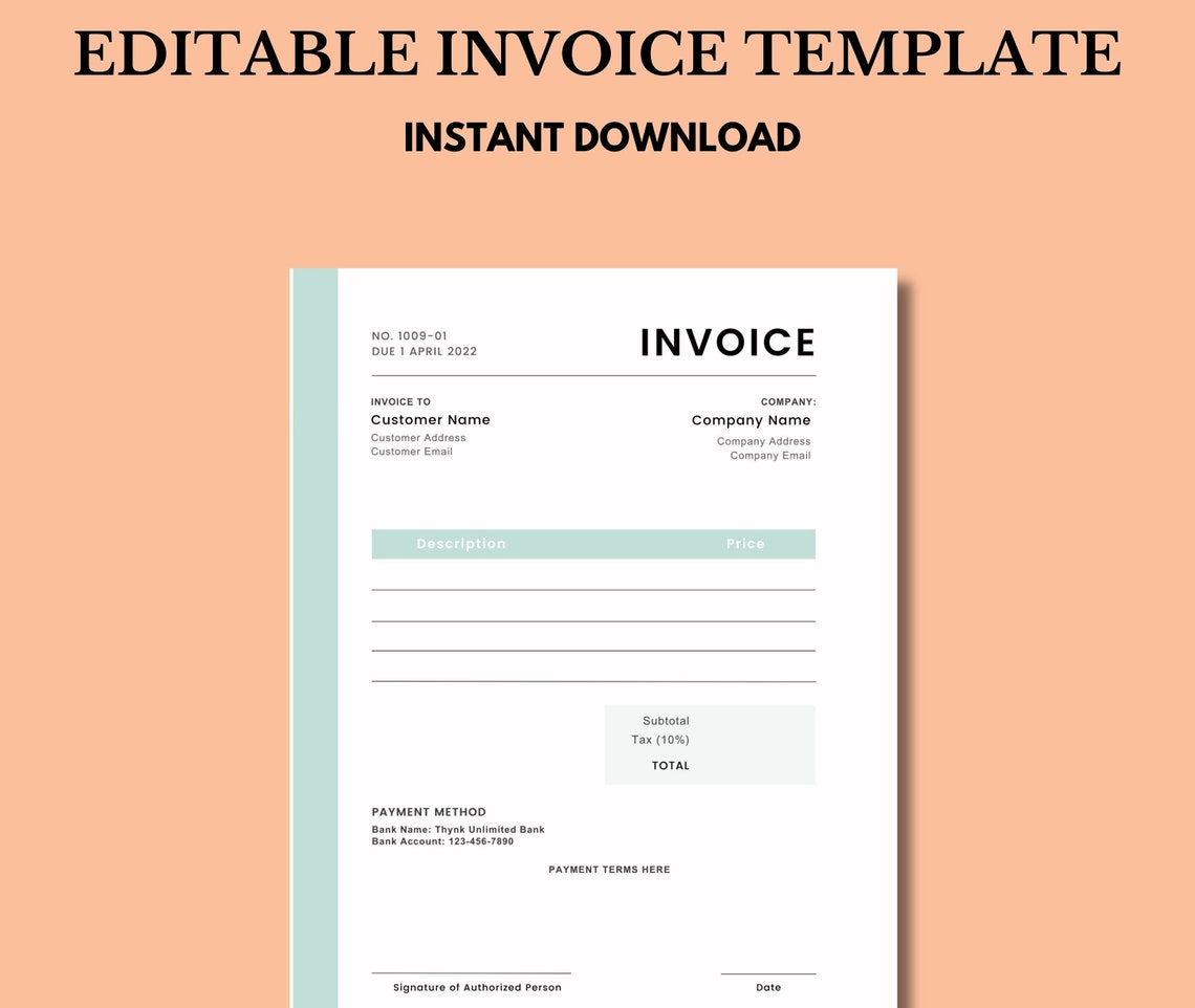 Canva Editable Invoice Template Small Business Invoice Receipt Form ...