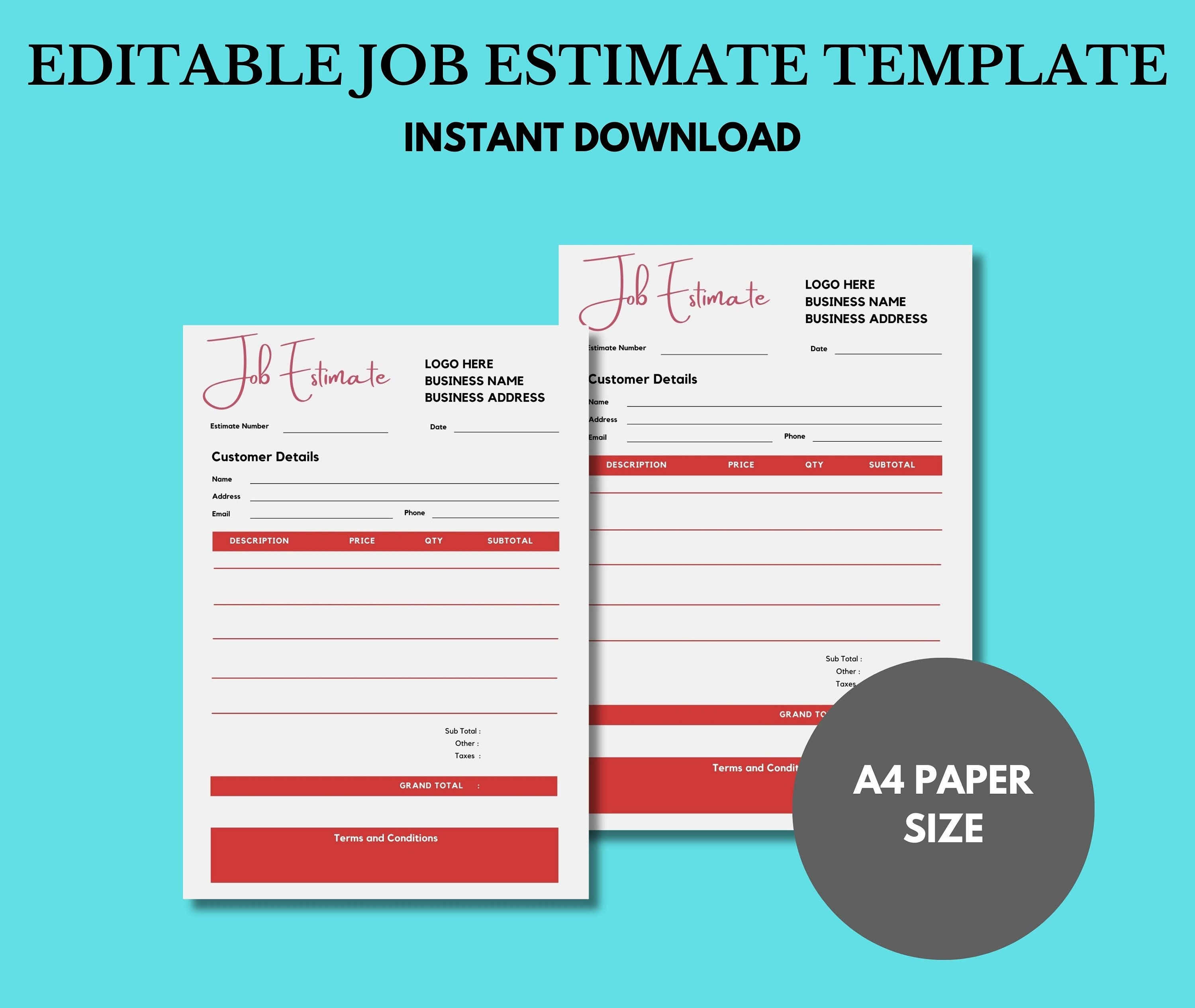 Canva Editable Job Estimate Template Printable Small Business Template ...