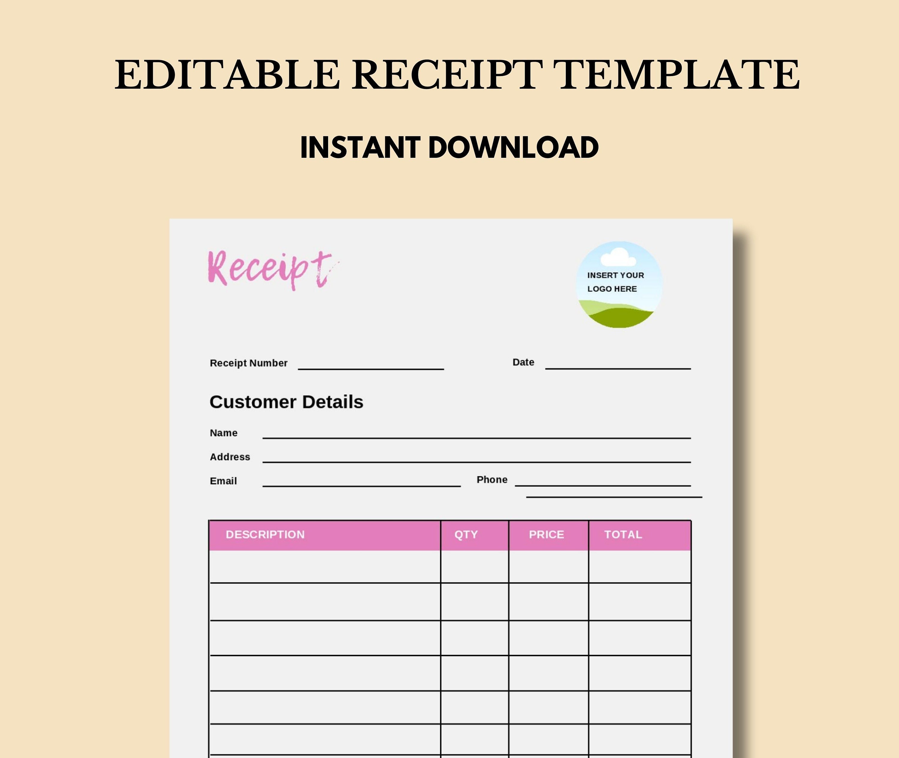Editable Receipt Template Small Business Template Canva Editable ...
