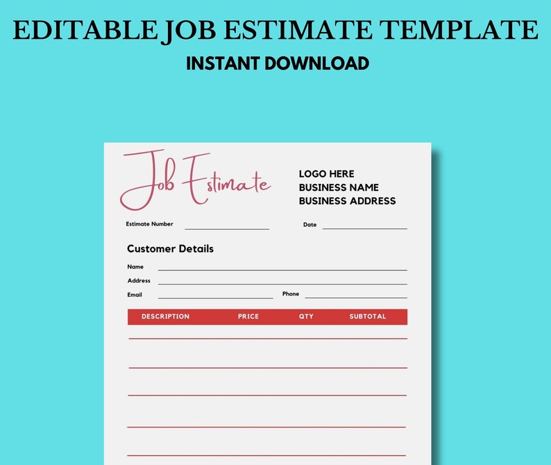 Canva Editable Job Estimate Template Printable Small Business Template ...