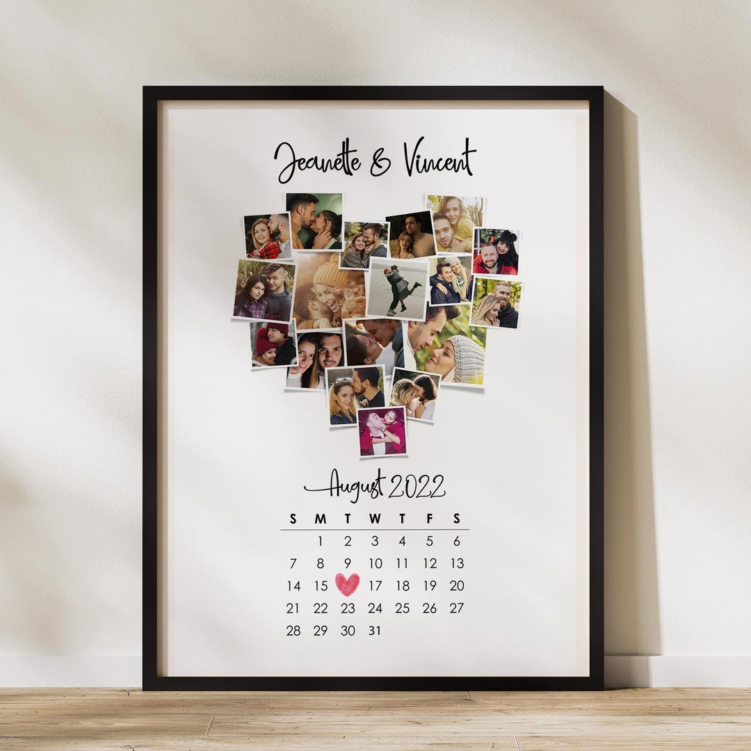 Custom Couple Photo Collage With Calendar, Framed Decor, Couple Gift ...