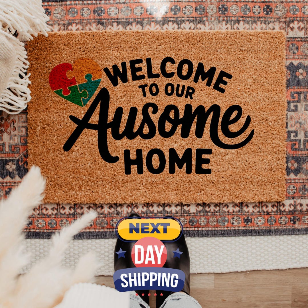 Welcome to Our Ausome Home Doormat, Autism Awareness, Front Doormat ...