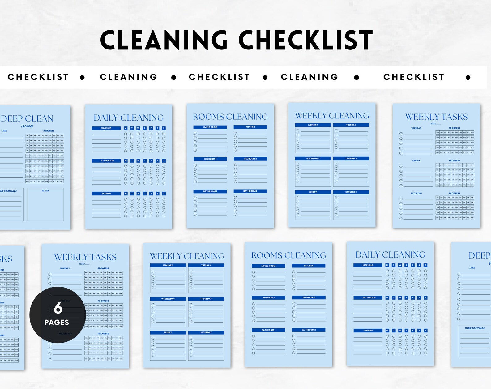 Printable Cleaning Checklist, Clear Checklist, Daily Clean, Rooms ...