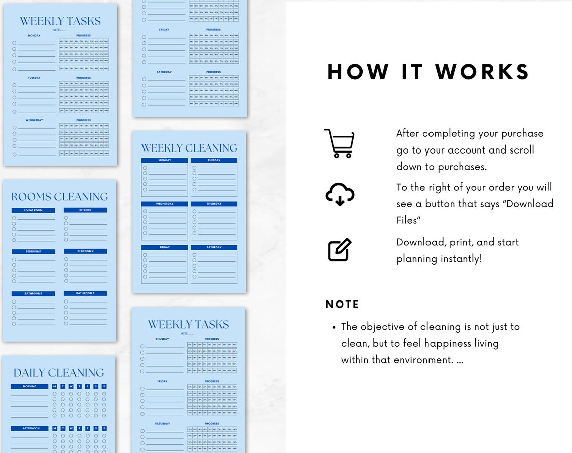 Printable Cleaning Checklist, Clear Checklist, Daily Clean, Rooms ...