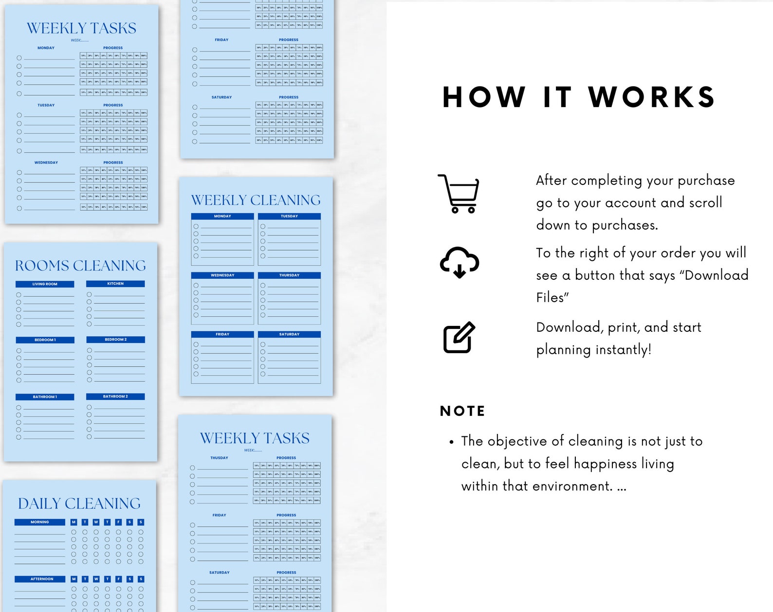 Printable Cleaning Checklist, Clear Checklist, Daily Clean, Rooms ...