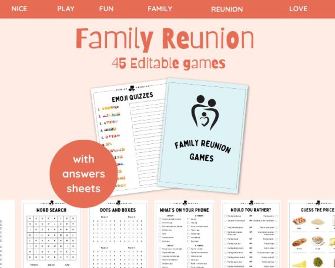 Family Reunion Game Bundle, Family Reunion Games, Canva Template ...