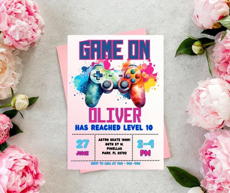 Editable Video Game Birthday Invitation, Neon Gaming Invite Gaming ...