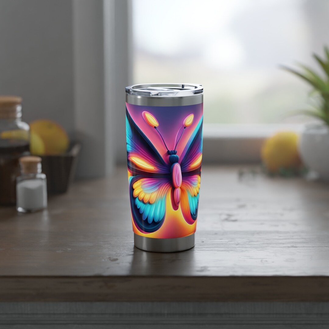 3D Neon Butterfly Hole in Wall 4 Tumbler - Etsy
