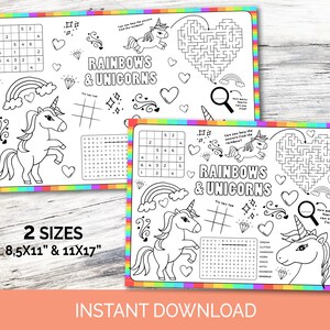 Unicorn Activity Placemat | Unicorn Printable | Printable Unicorn Party ...
