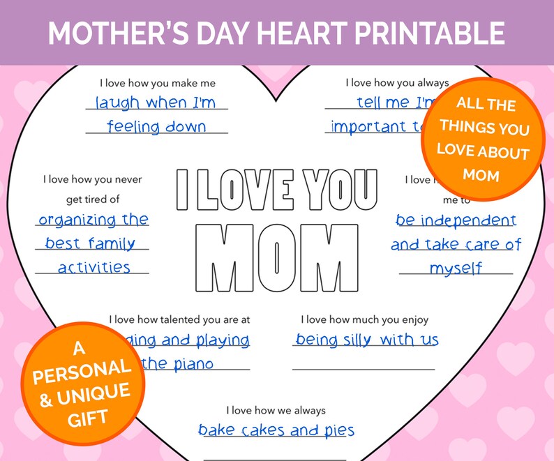 Mother's Day Heart Printable Poster | Fill in the Blank Mother's Day ...