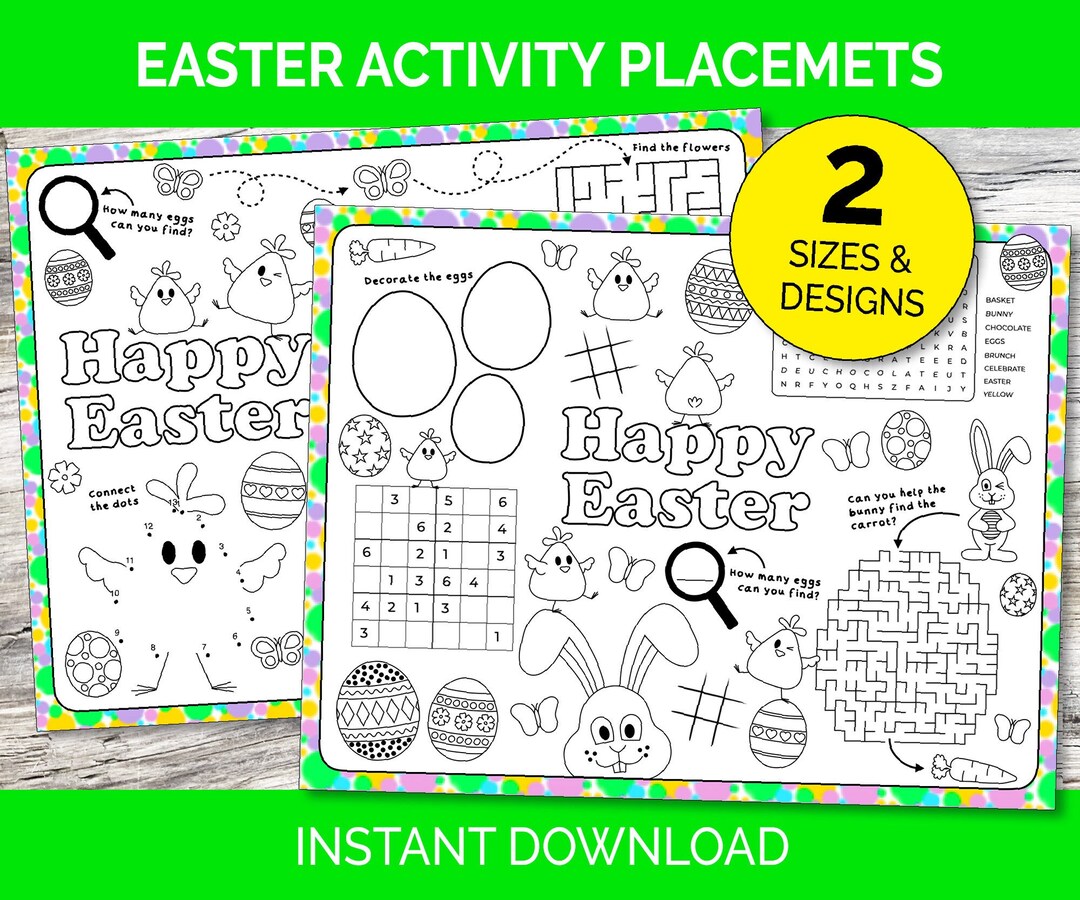 Easter Placemat, Kids Easter Coloring Placemat, Easter Games, Easter ...