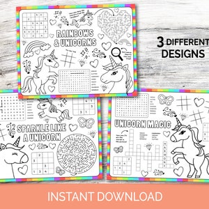 Unicorn Activity Placemat: Printable Party Game (digital Download) - Etsy