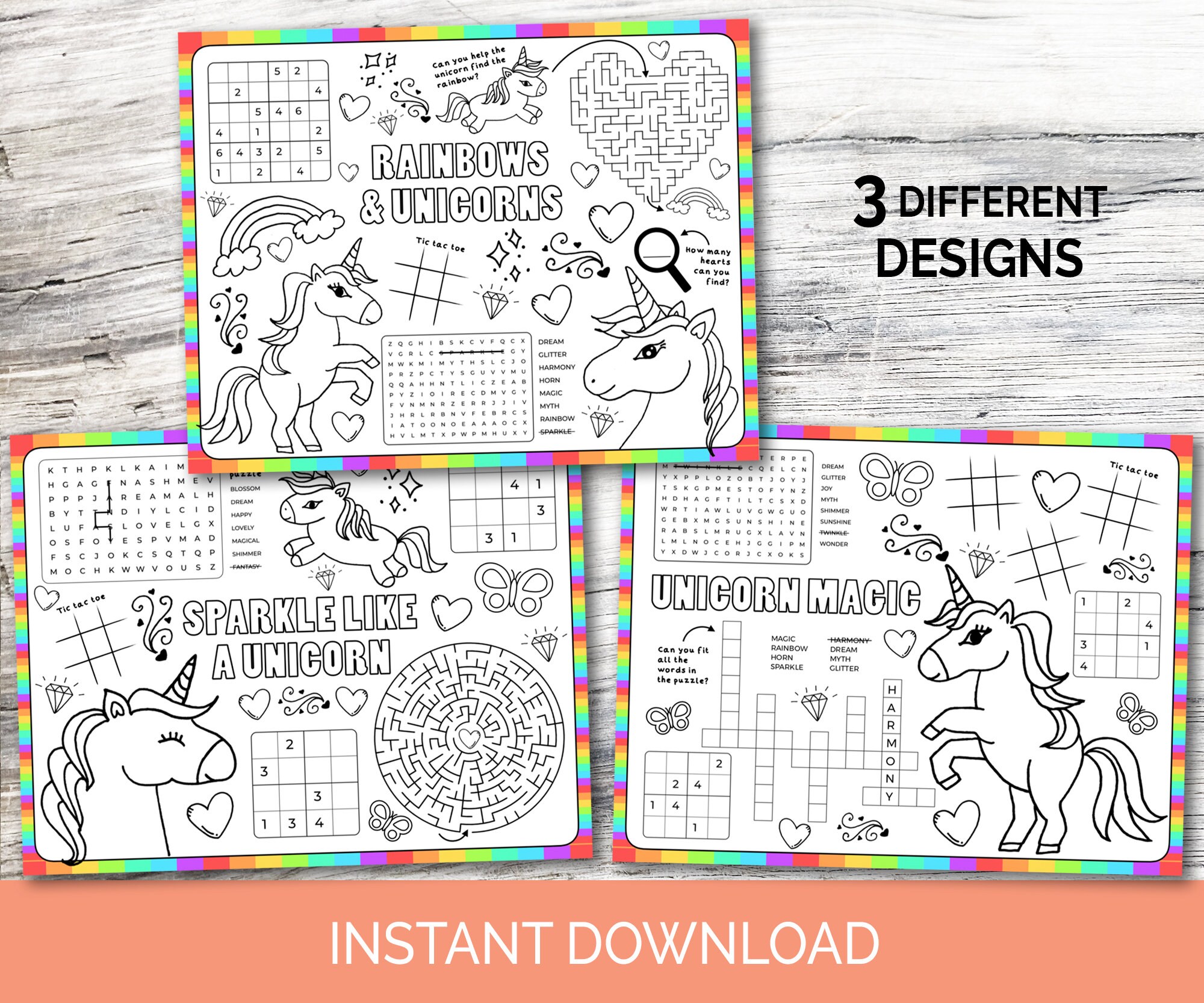 Unicorn Activity Placemat | Unicorn Printable | Printable Unicorn Party ...