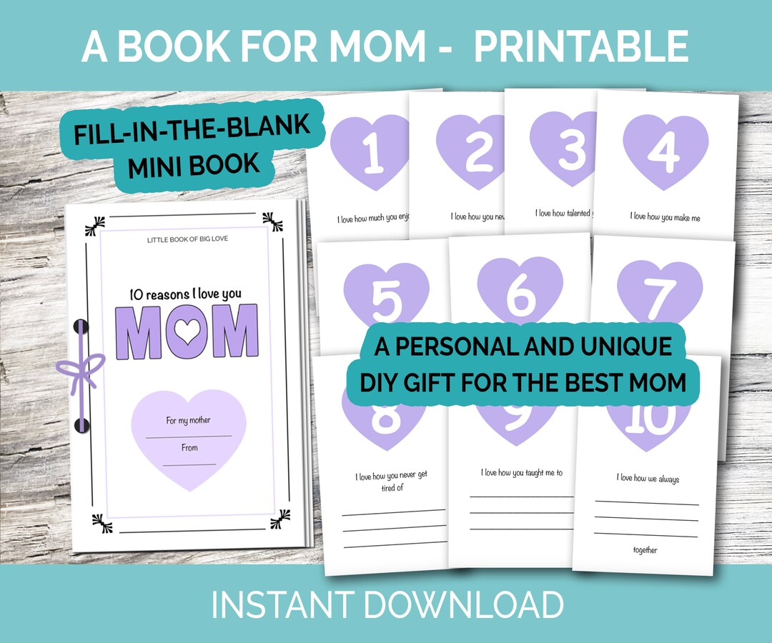 A Book for Mom, Mother's Day Printable, Mother's Day Gift, Gift for Mom ...