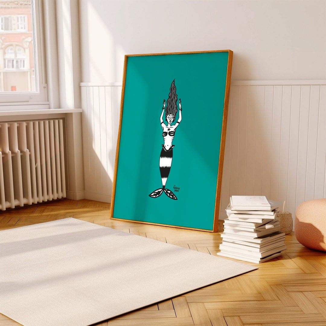 Blue Greece Mermaid Digital, Greece Siren Art, Boho Mermaid Print ...