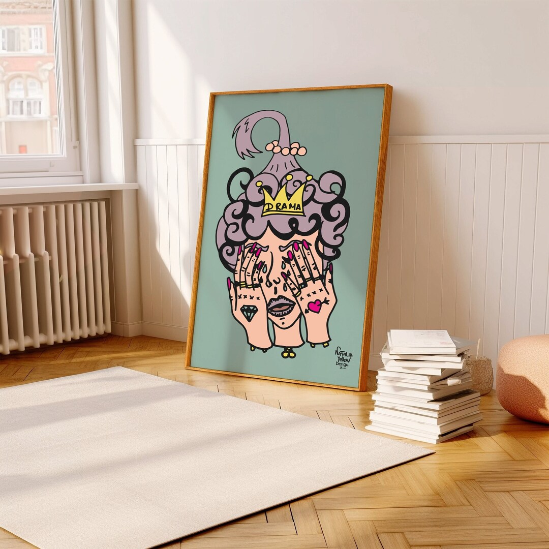 Drama Girl Face Poster, Rebel Girl Face Print, Women Style Cartoon ...