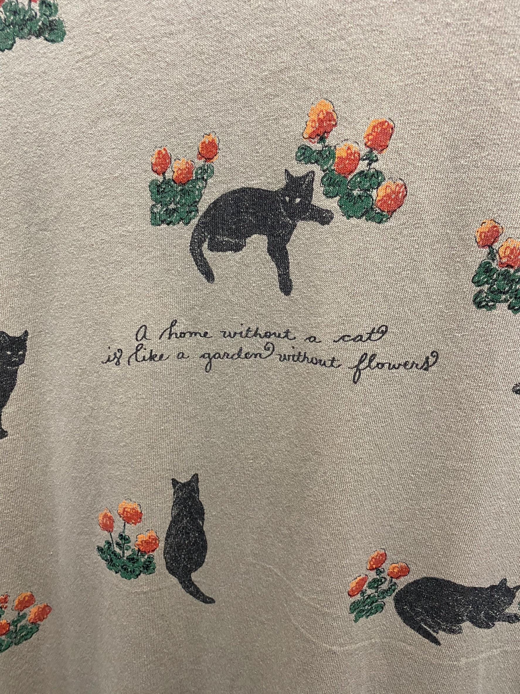 Vintage 90s Cute Black Cat All Over Print Art Graphic T Shirt ...