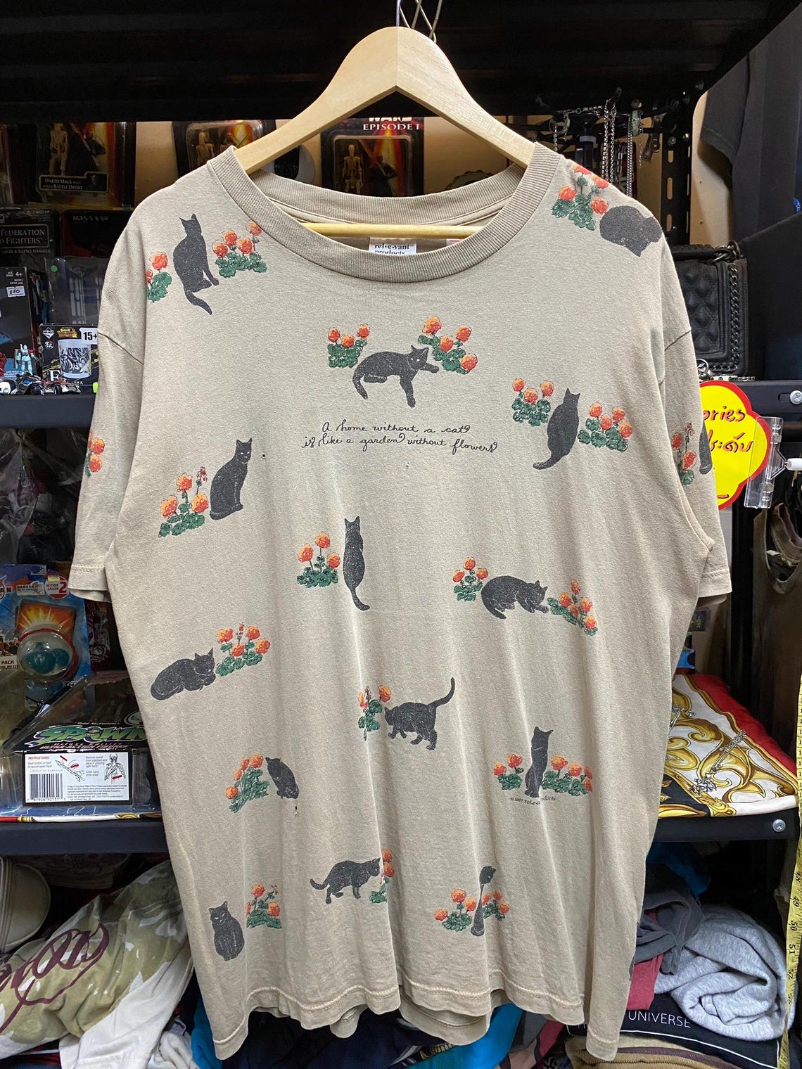 Vintage 90s Cute Black Cat All Over Print Art Graphic T Shirt ...