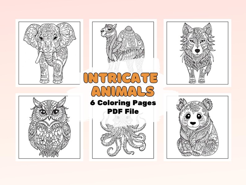 Intricate Animals: 6 Coloring Pages, Digital Download - Etsy
