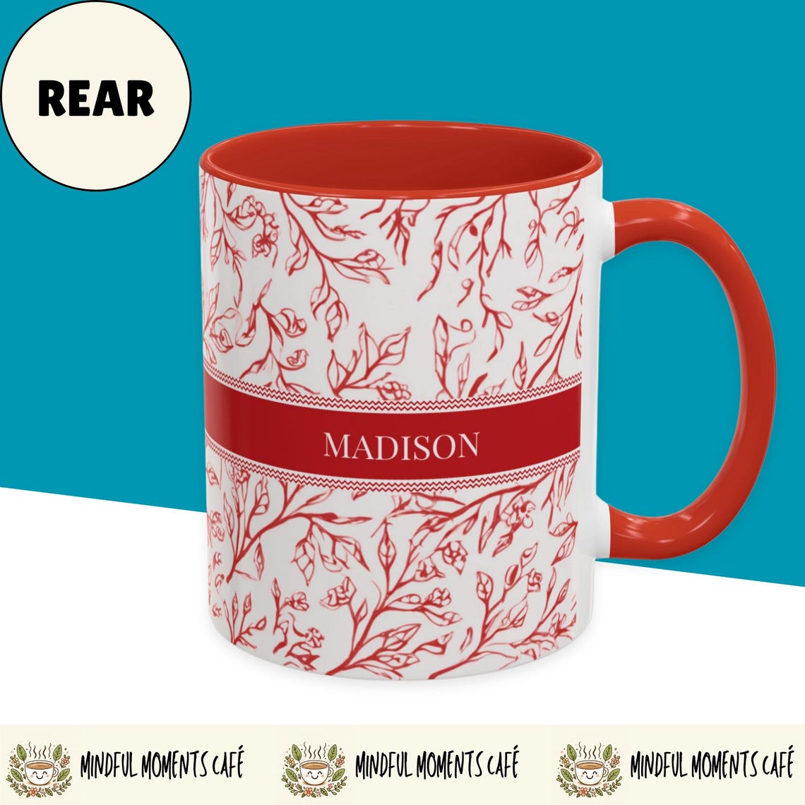 Personalized Name Mug: Red Toile Vintage-inspired Coffee Cup - Etsy